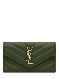 Saint Laurent Cassandre Matelassé Card Case - Green