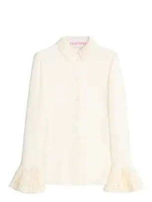 Valentino Garavani Georgette Blouse With Ruffled Cuffs And Collar - Ivory White