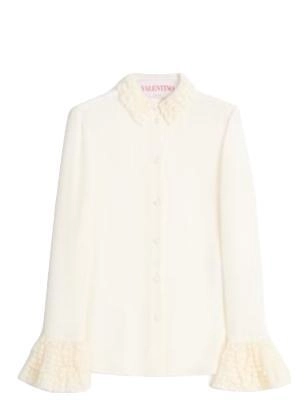 Valentino Garavani Georgette Blouse With Ruffled Cuffs And Collar - Ivory
