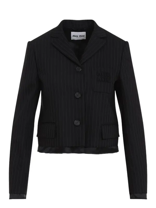 Miu Miu Pinstriped Tailored Jacket With Tassel Trims - Black