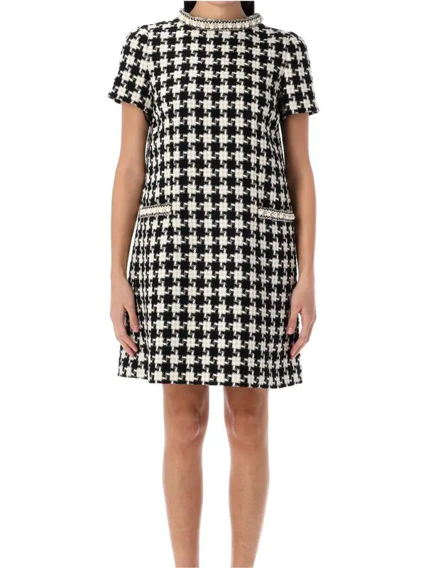 Valentino Garavani Embellished Houndstooth Tweed Mini Dress - Avorio/nero