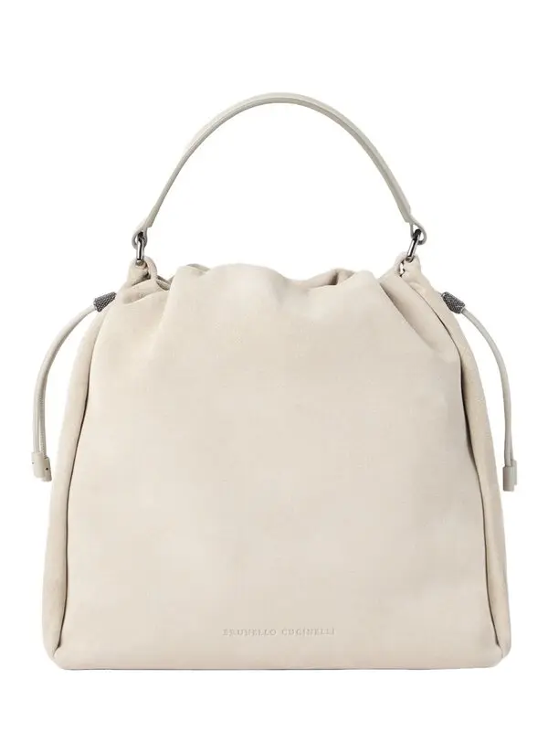 Brunello Cucinelli Monili Drawstring Shoulder Bag - Light Gray