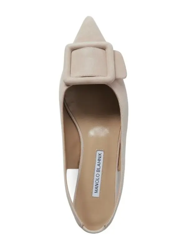 Manolo Blahnik Buckled Suede Slingback Flats - Nude