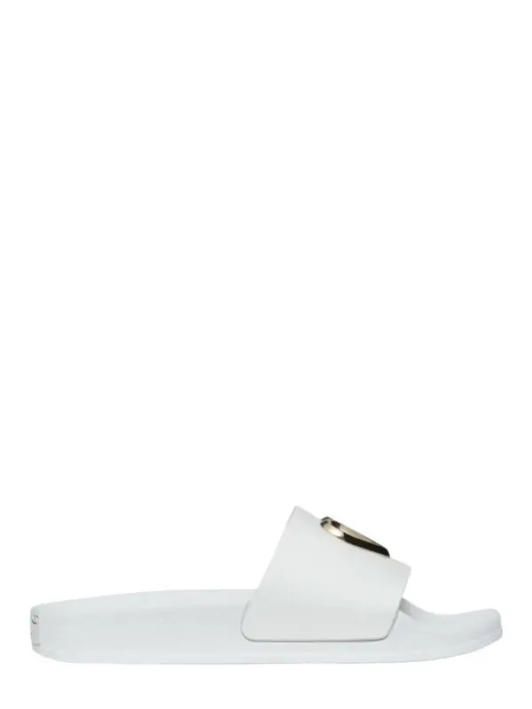Red Valentino Open Toe Slides With Heart Detail - White