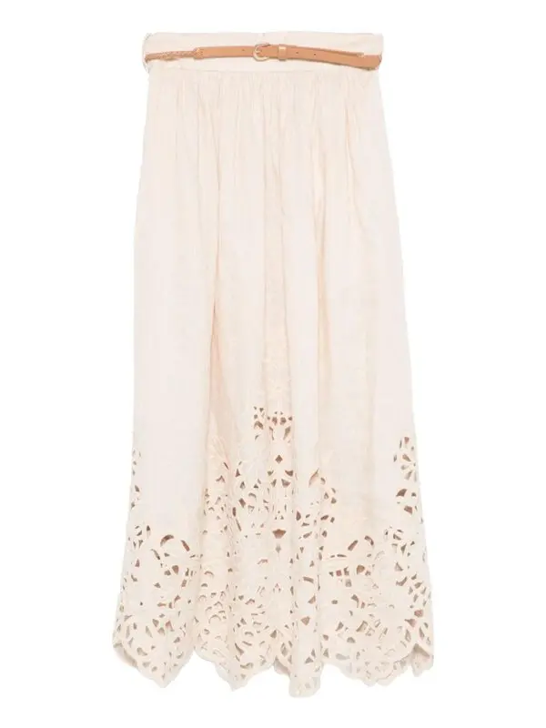 Zimmermann Wylie Embroidered Midi Skirt - Cream
