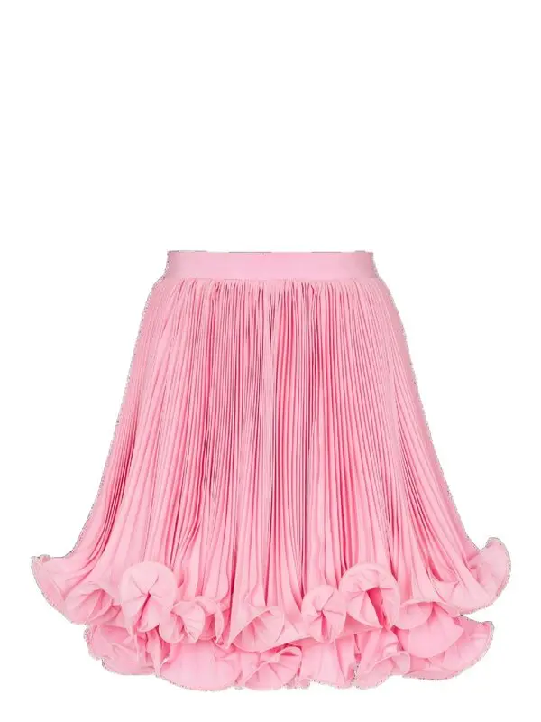 Balmain Pleated Ruffle Hem Mini Skirt - Pink