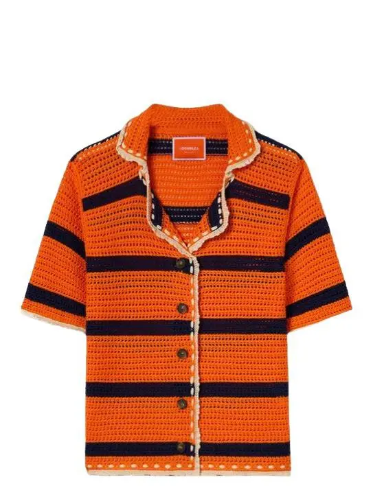 La DoubleJ Cerere Striped Crochet Shirt - Orange