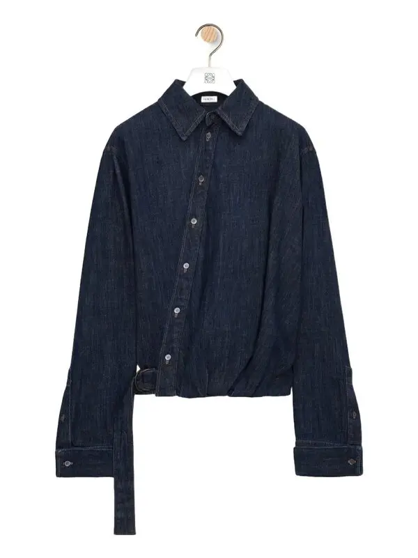 Loewe Draped Denim Shirt With Engraved D-rings - Indigo