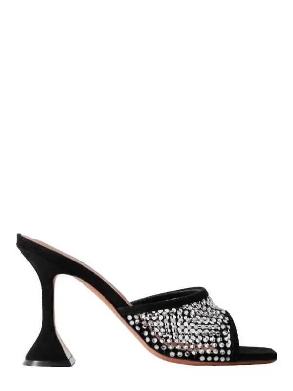 Amina Muaddi Crystal Embellished Mesh Mules - Black