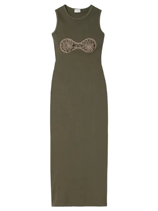 Magda Butrym Crochet Trimmed Ribbed Knit Midi Dress - Green