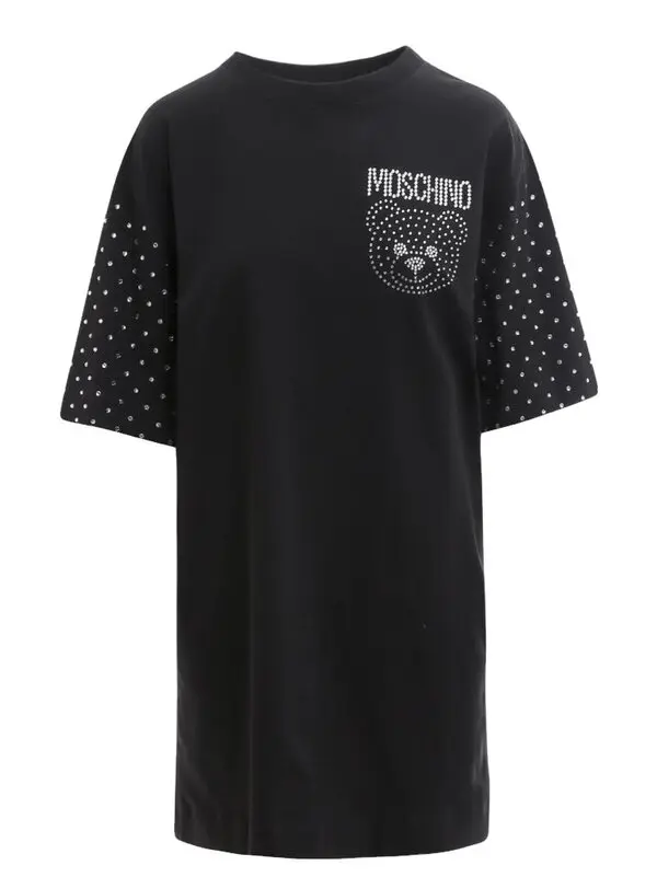 Moschino Teddy Bear Crystal Embellished T-shirt Dress - Black