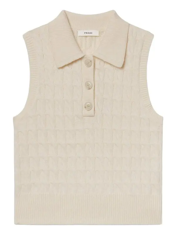 FRAME Cable Knit Polo Vest - Nude