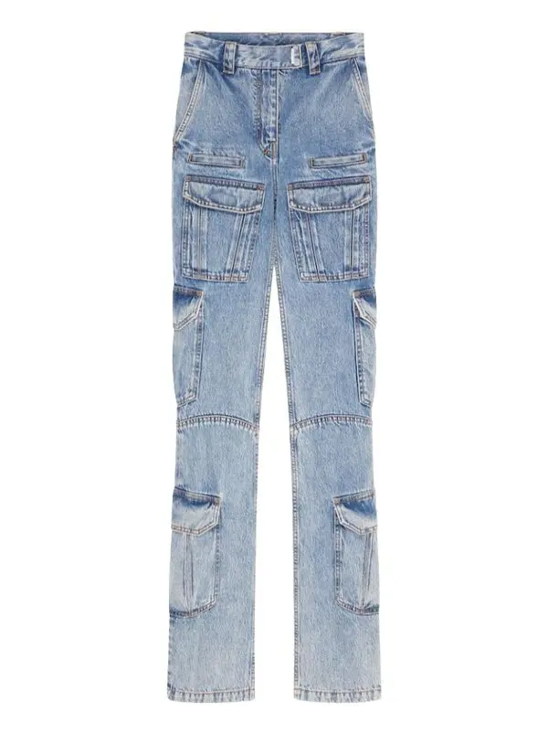 Givenchy Logo Plaque Cargo Jeans - Light Blue
