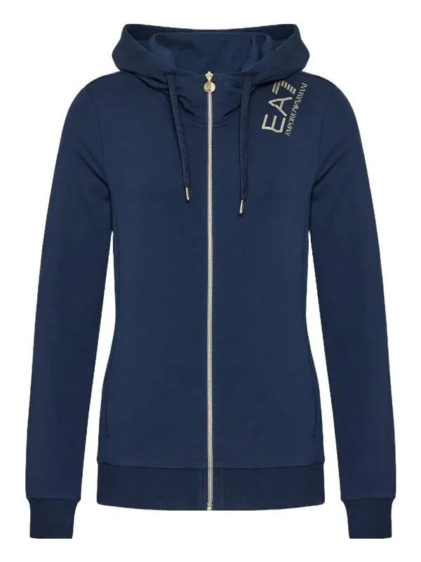 EA7 Logo Print Hooded Zip-up Casual Coat - Blue