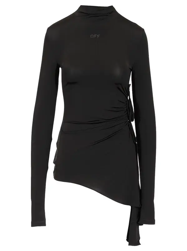 Off-White Draped High Neck Mini Dress - Black