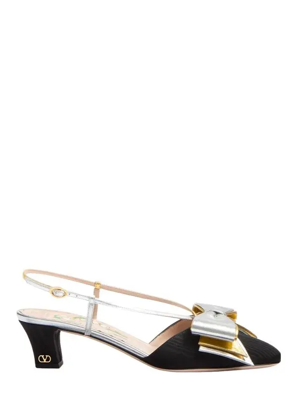 Valentino Garavani Bow Detailing Slingback Pumps - Black/silver/ancient Gold