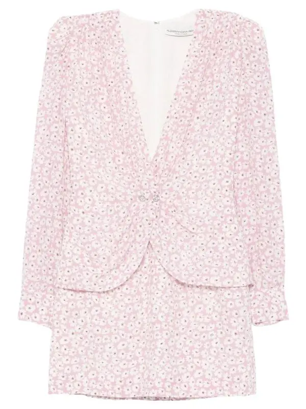 Alessandra Rich Long Sleeve Floral Print Mini Dress - Light Pink