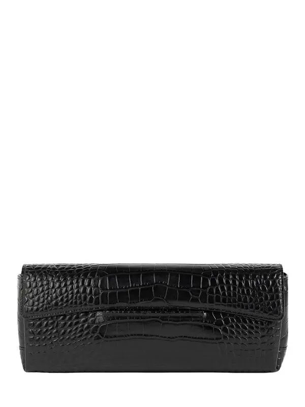 TOTEME Croc-embossed Flap Clutch Bag - Black