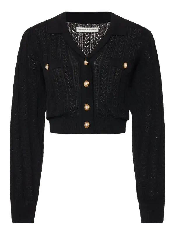 Alessandra Rich Button-up Knitted Cardigan With Collar - Black