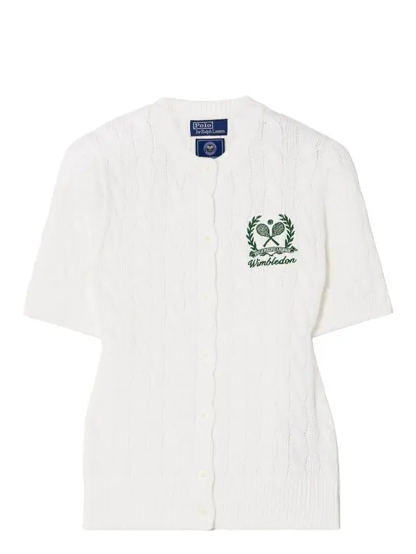 Polo Ralph Lauren Cable Knit Short Sleeve Cardigan With Wimbledon Badge - White