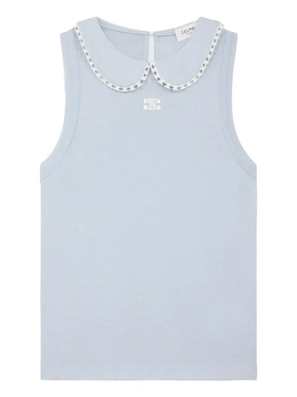 Celine Triomphe Lurex Jersey Top - Light Blue/off-white