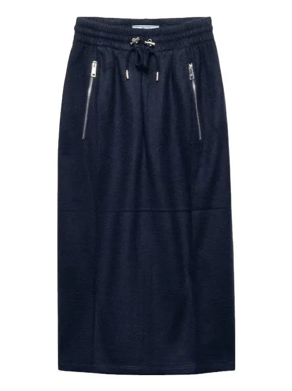 Prada Jersey Skirt With Drawstring Waist And Zipper Pockets - Navy