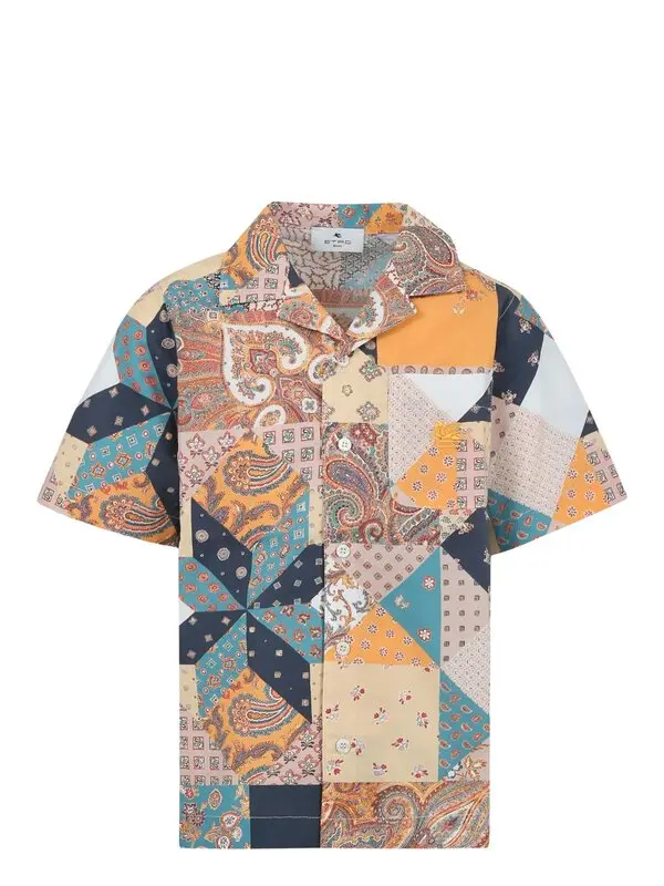 Etro Patchwork Design Cotton Shirt - Orange And Blue