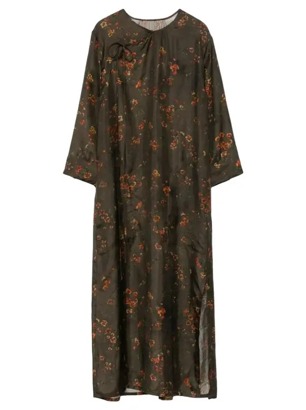 UMA WANG Printed Round Neck Maxi Dress - Brownred