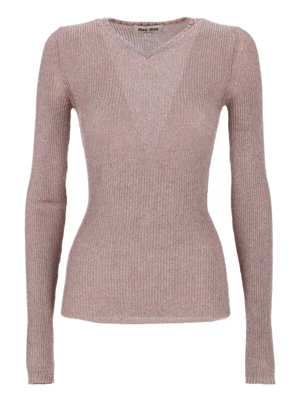 Miu Miu Lurex-detailed V-neck Jumper - No
