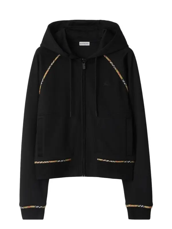Burberry Zip-up Drawstring Hoodie With Equestrian Knight Design - Black