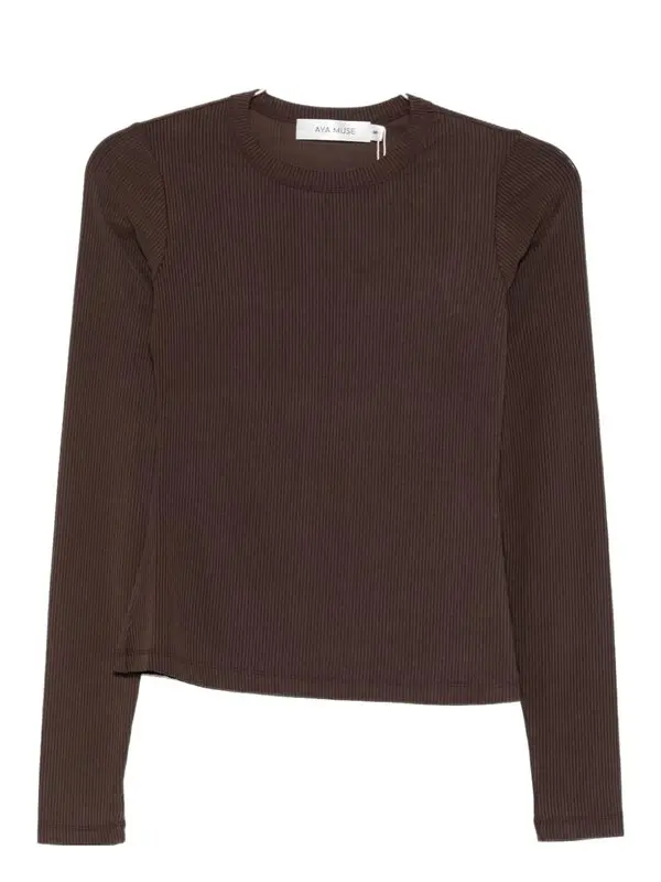 AYA MUSE Ribbed Crew Neck Long Sleeve Sweater - Black