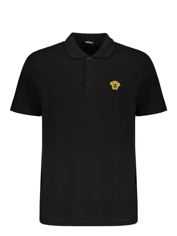 Versace Logo-embroidered Short-sleeved Polo Shirt - Black