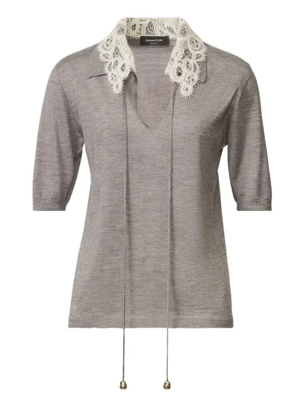 Fabiana Filippi Short-sleeved T-shirt With Lace Collar - Grey