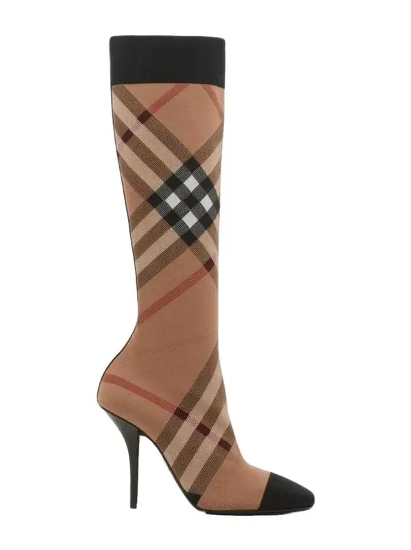 Burberry Knitted Check Sock Boots - Brown