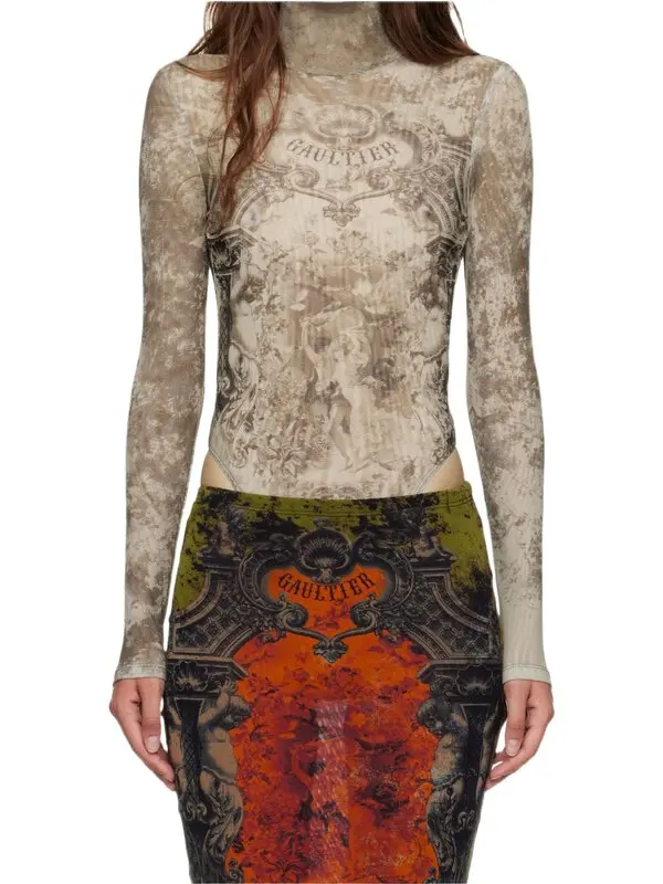 JEAN PAUL GAULTIER Graphic Print Bodysuit - Nude