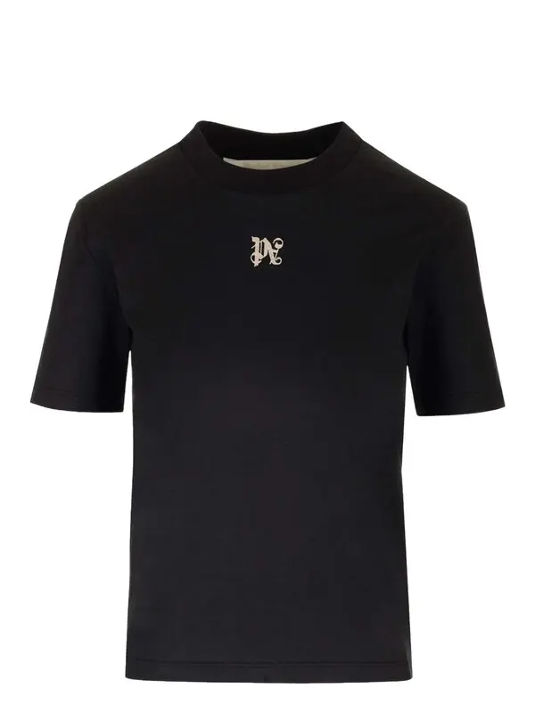 Palm Angels Pa Monogram Embroidered Crewneck T-shirt - Black
