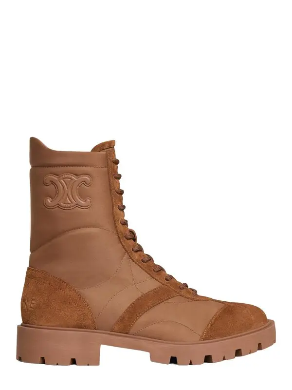 Celine Margaret Combat Boots In Nylon And Suede Calfskin - Dark Beige