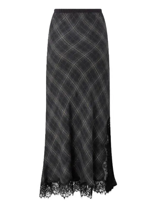 Pinko Lace-detailed Checked Long Skirt - Black