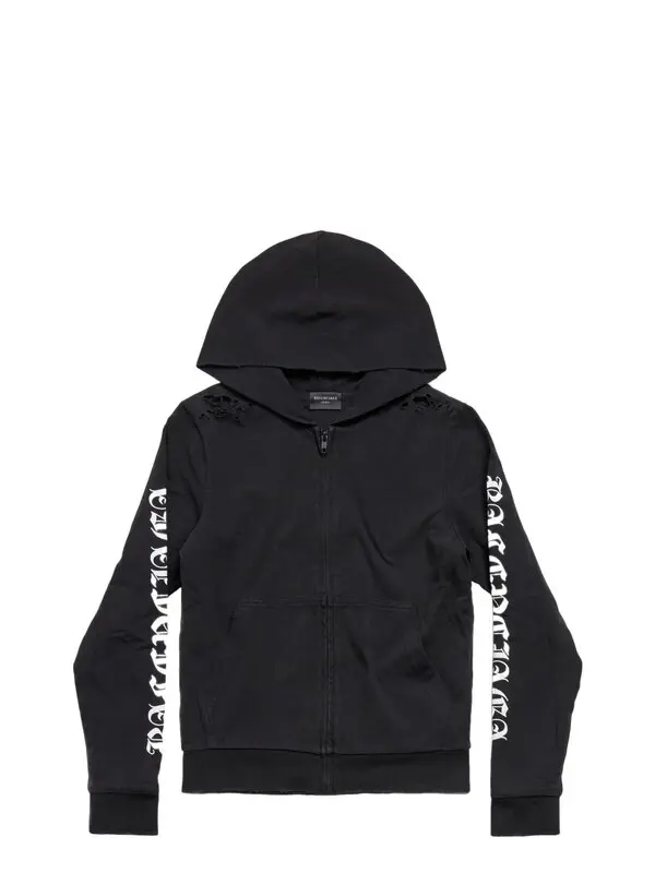 Balenciaga Logo Print Zip-up Hoodie - Black/white