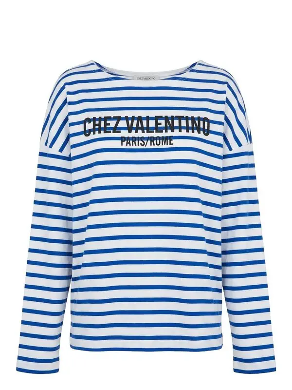 Valentino Garavani Striped Long Sleeve Crewneck Top - White