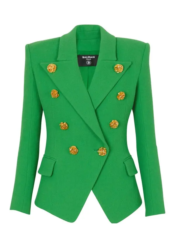 Balmain Double-breasted Double Crepe Suit Jacket With Gold Button Detail - Green