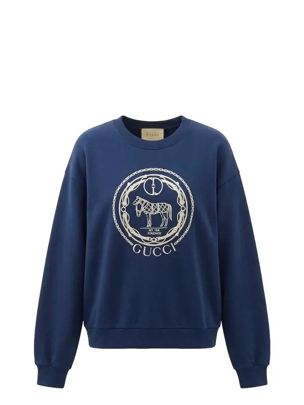 Gucci Logo Embroidered Crewneck Sweatshirt - Dark Blue