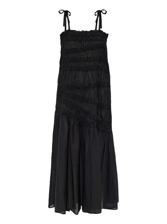 Tory Burch Spaghetti Strap Maxi Dress With Pleats And Ruffles - Black