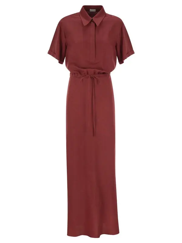 Brunello Cucinelli Drawstring Waist Maxi Dress - Red