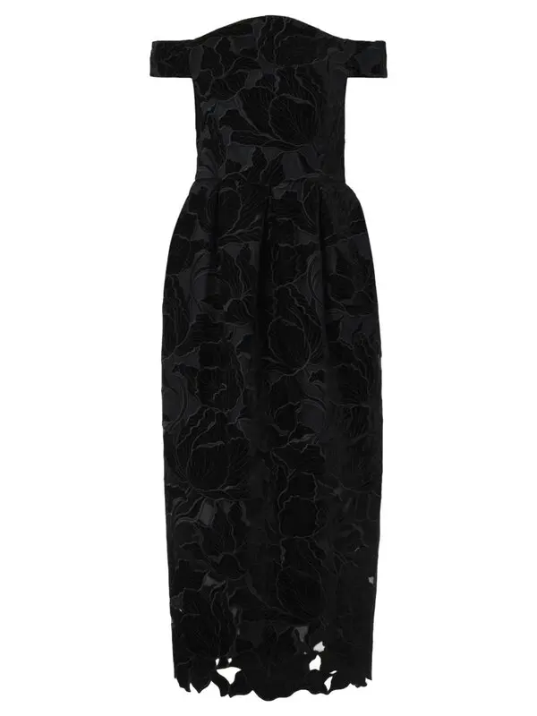 Erdem Off-shoulder Floral Embroidered Midi Dress - Black