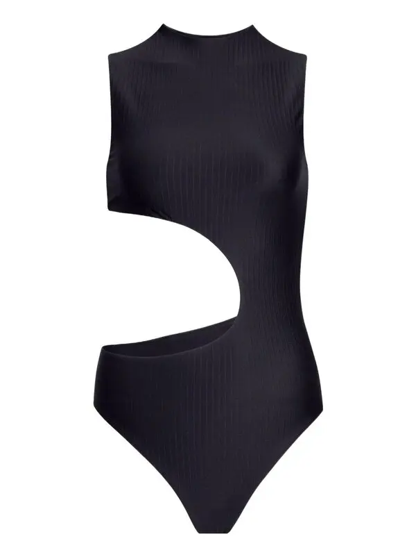 Alaïa Ribbed Cut-out Swimsuit With Zip Closure - Black