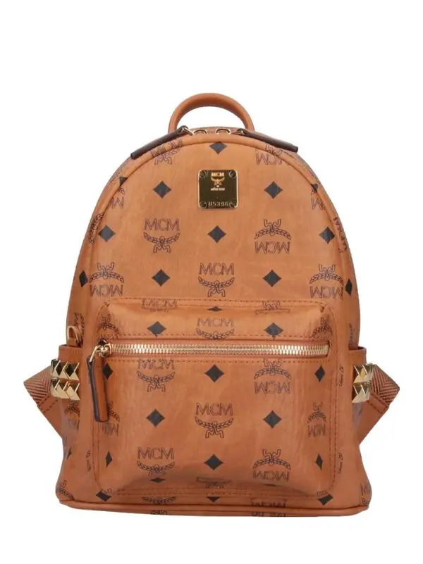 Mcm Stark Side Studs Zipped Backpack - Brown