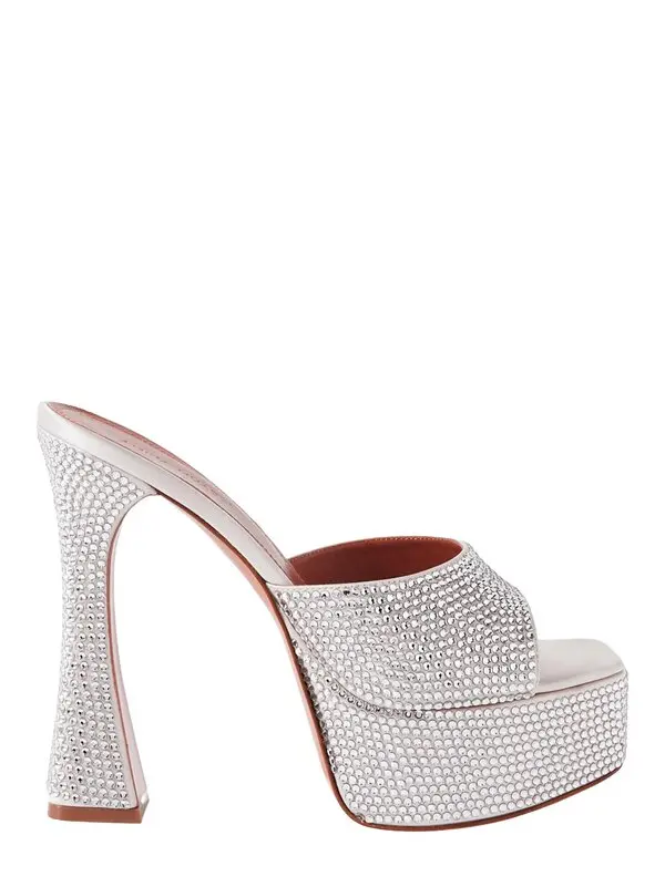 Amina Muaddi Dalida Crystal-embellished Satin Platform Sandals - White