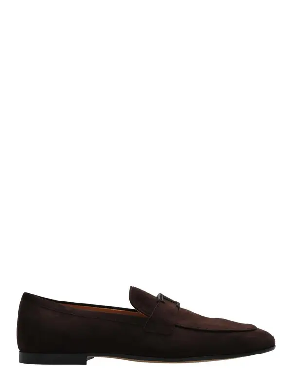 TOD'S Round Toe Loafers With T Logo Detail - Brown