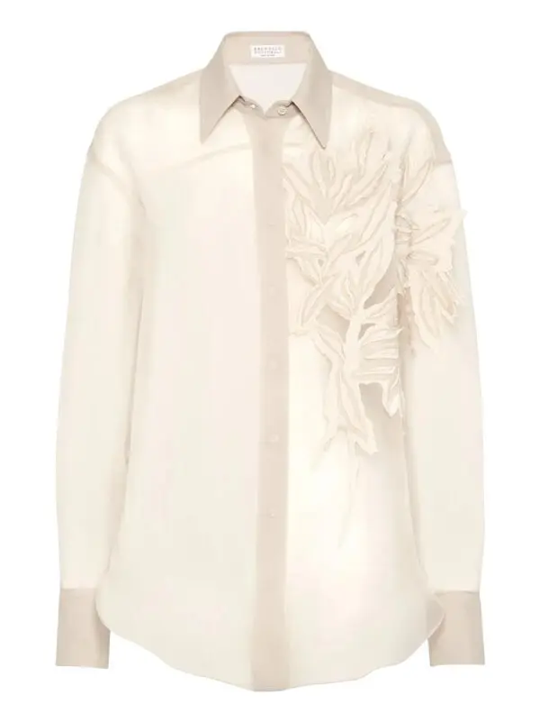 Brunello Cucinelli Floral Embellished Long-sleeve Shirt - White